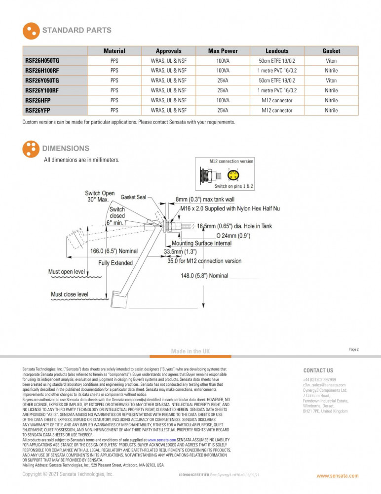 RSF26Y050TG technical document page 2
