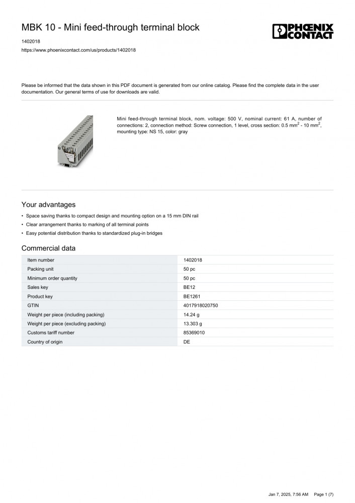 Phoenix Contact 1402018 technical document page 1