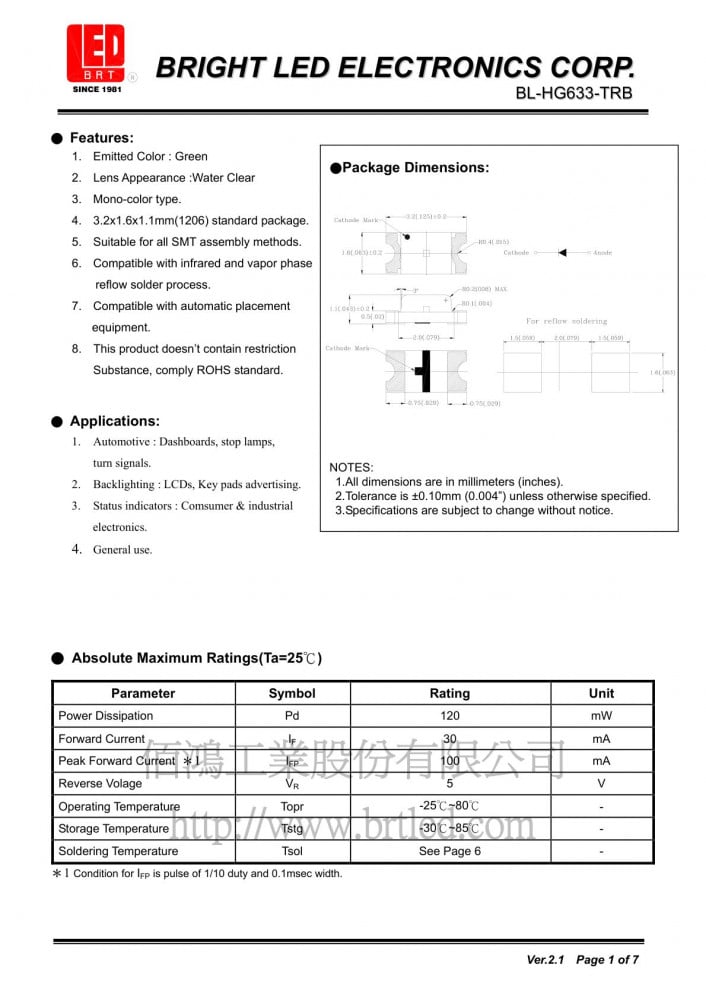 BL-HG633-TRB datasheet page 1