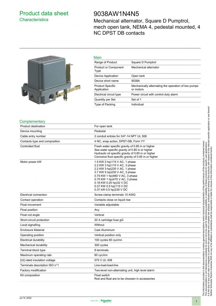 9038AW1N4N5 technical document page 1