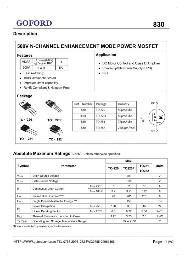 GOFORD 830F datasheet page 1