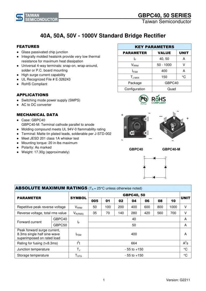 GBPC5001 datasheet page 1