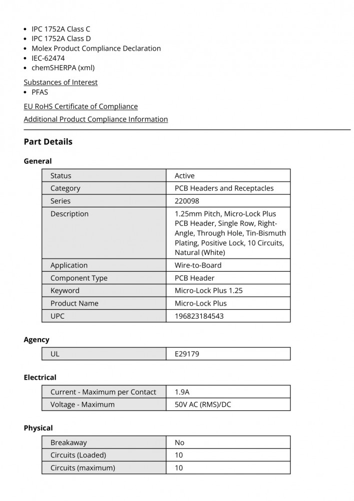 MOLEX 2200981070 technical drawing page 2