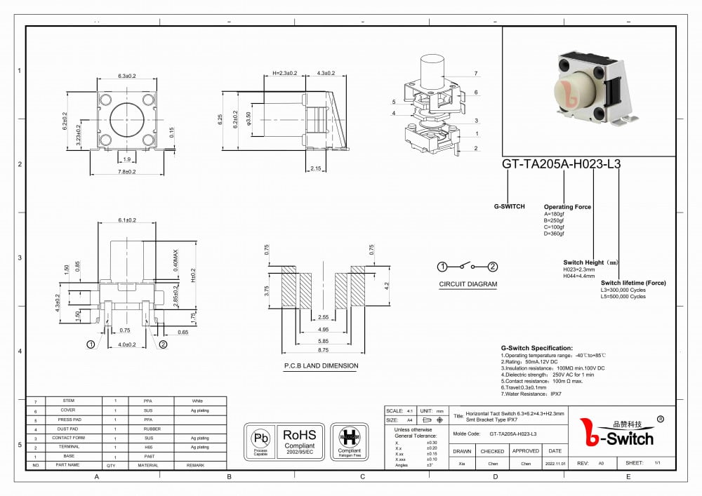 GT-TA205A-H023-L3 technical document page