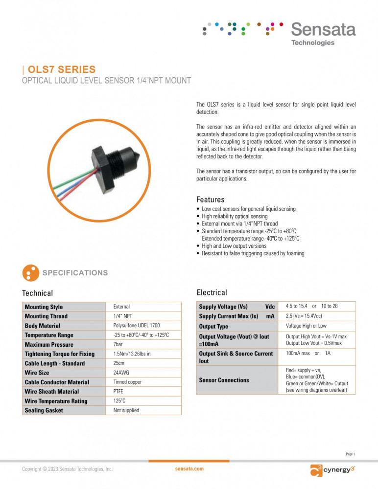OLS7 series datasheet page 1