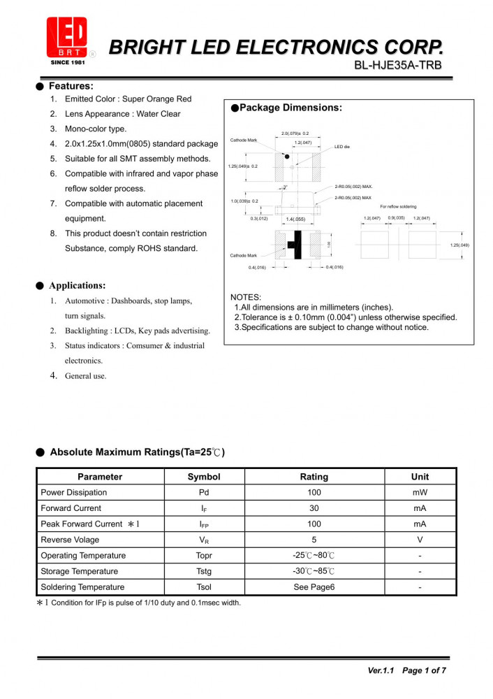 BL-HJE35A-TRB datasheet page 1