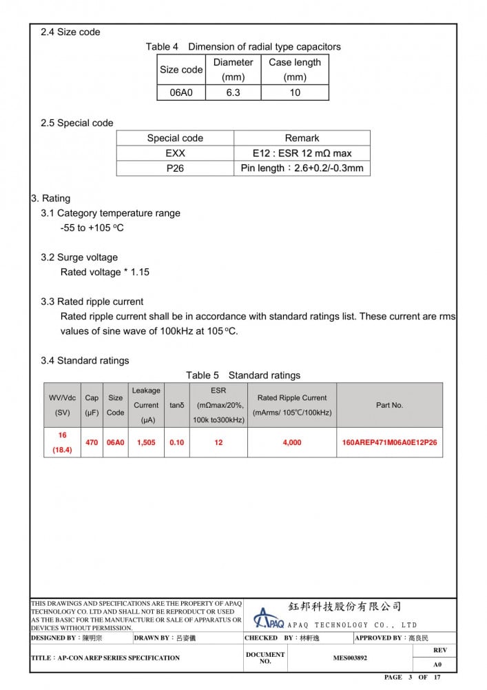 APAQ specification page 3