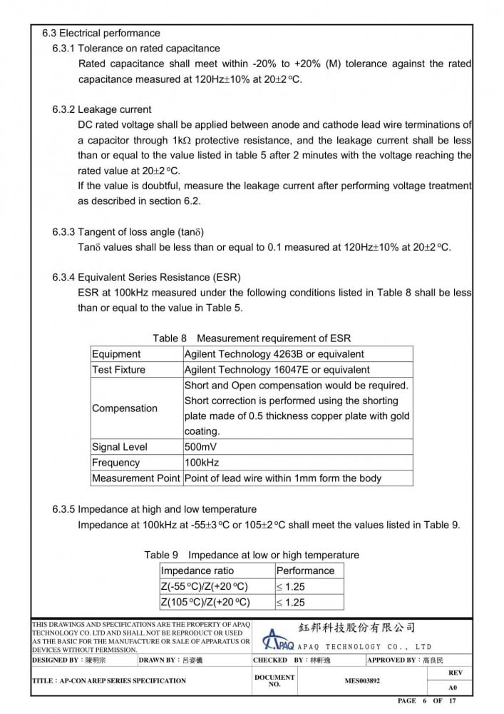 APAQ specification page 6