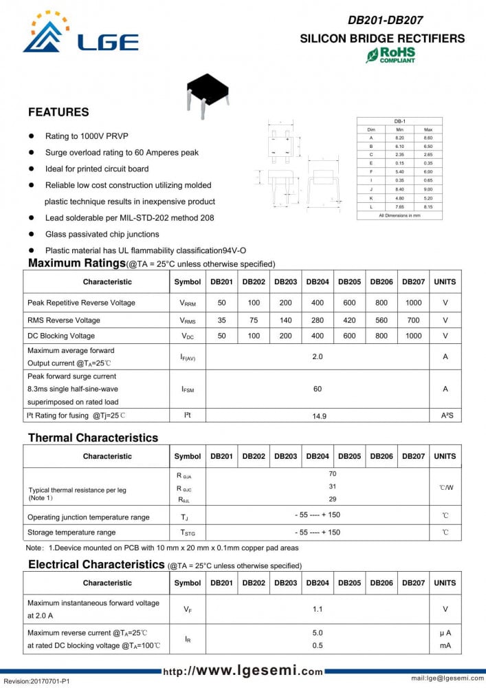 LGE DB207 datasheet page 1