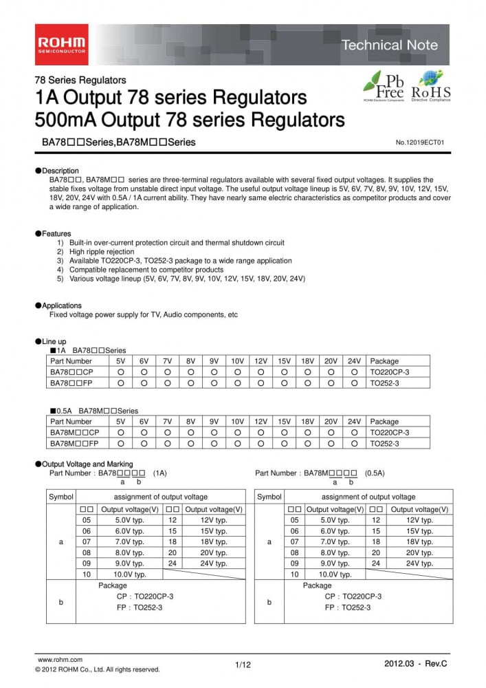BA78M05FP-E2 datasheet page 1