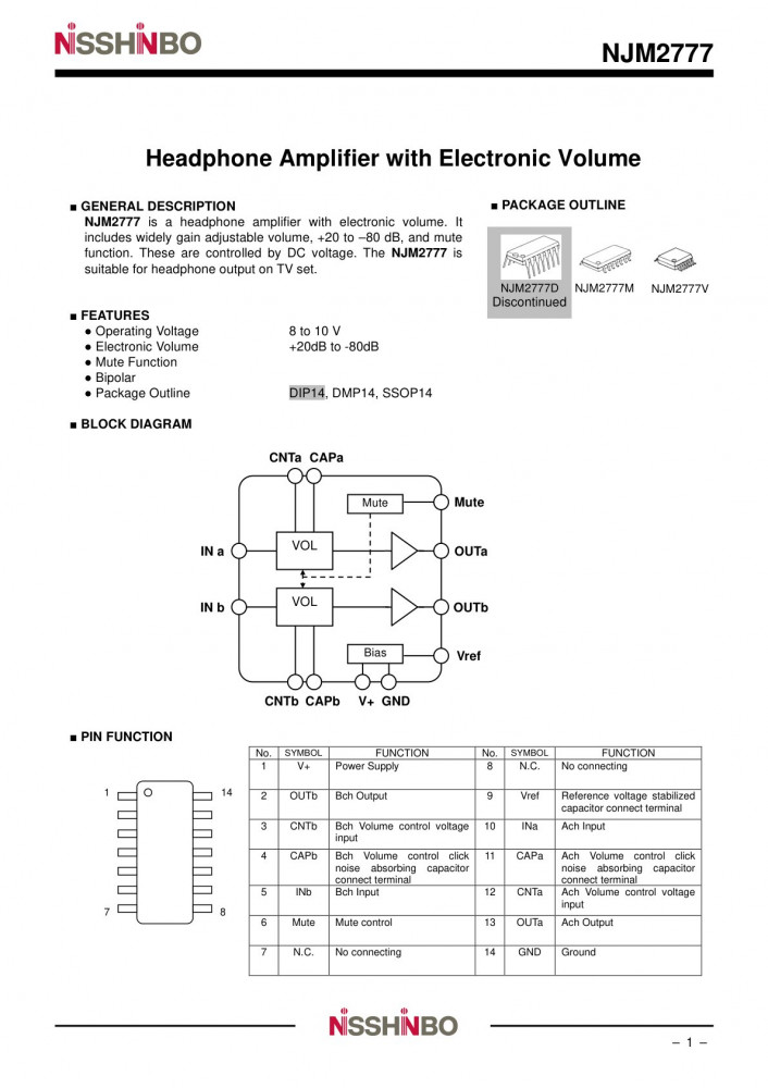 NJM2777 datasheet page 1