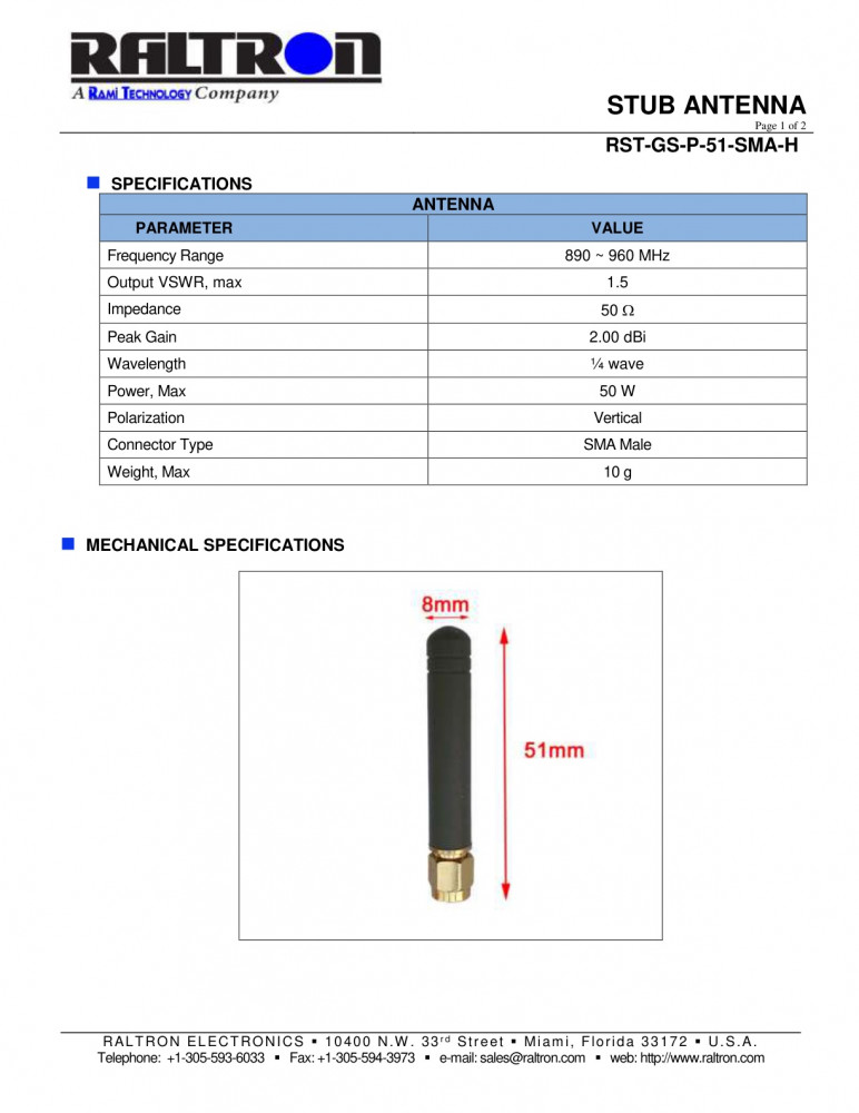 RST-GS-P-51-SMA-H technical document page 1