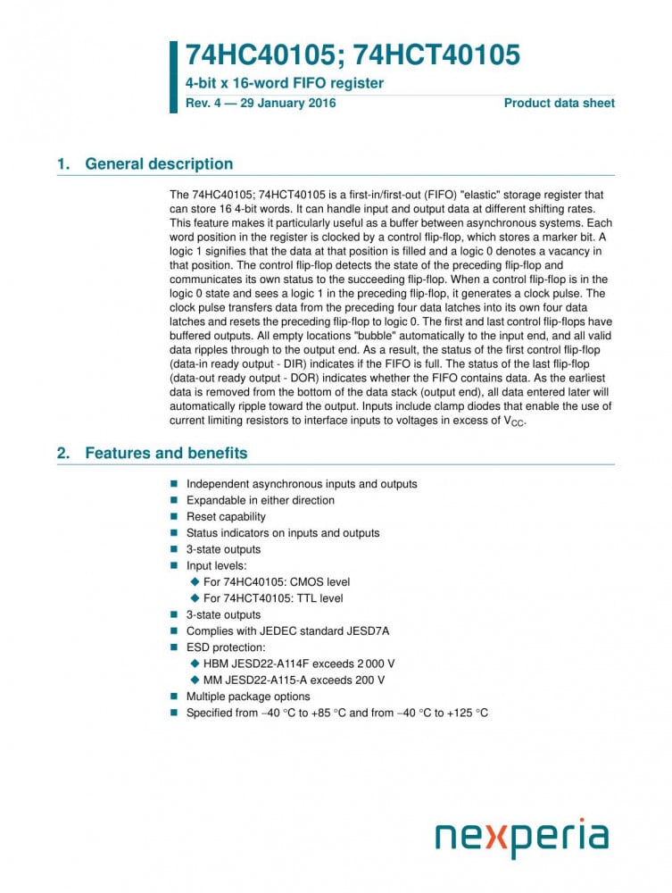 74HC40105 datasheet page 1