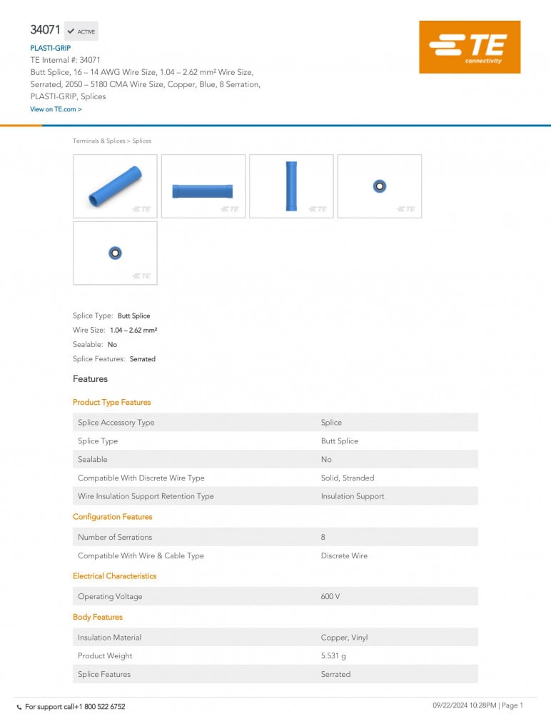 TE Connectivity 34071 technical document page 1
