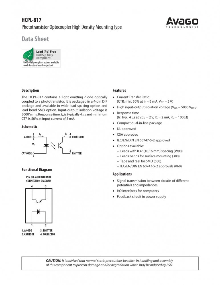 HCPL-817 datasheet page 1