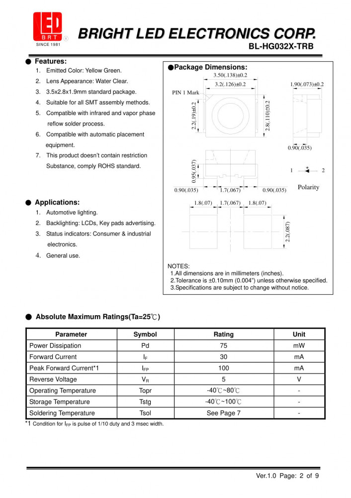 BL-HG032X-TRB datasheet page 1