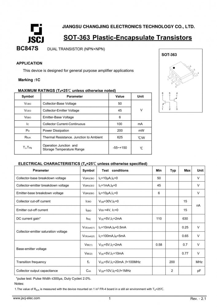 BC847S datasheet page 1