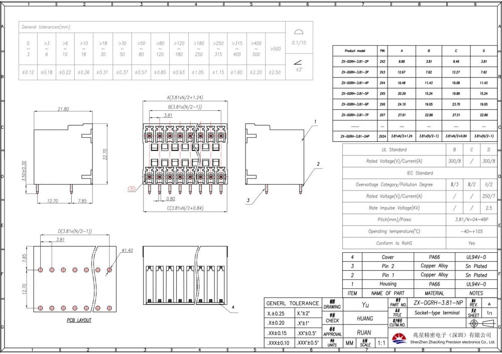 Megastar ZX-DGRH-3.81-5P product drawing