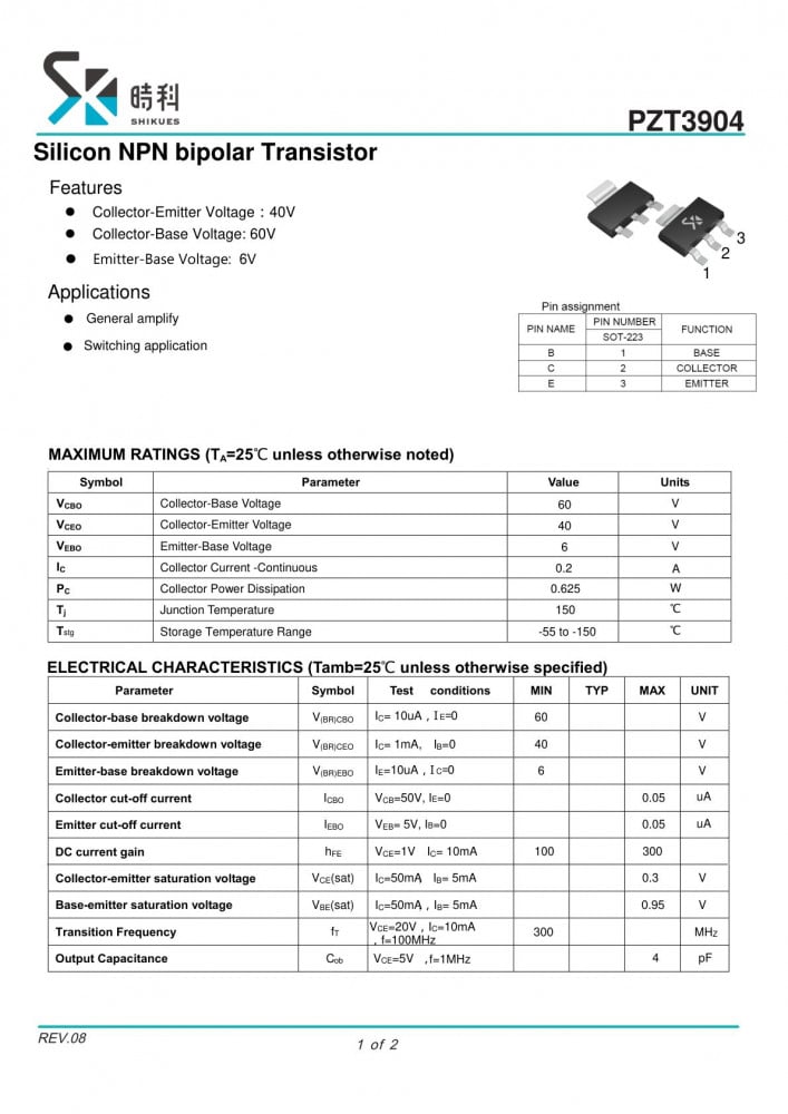 PZT3904 datasheet page 1