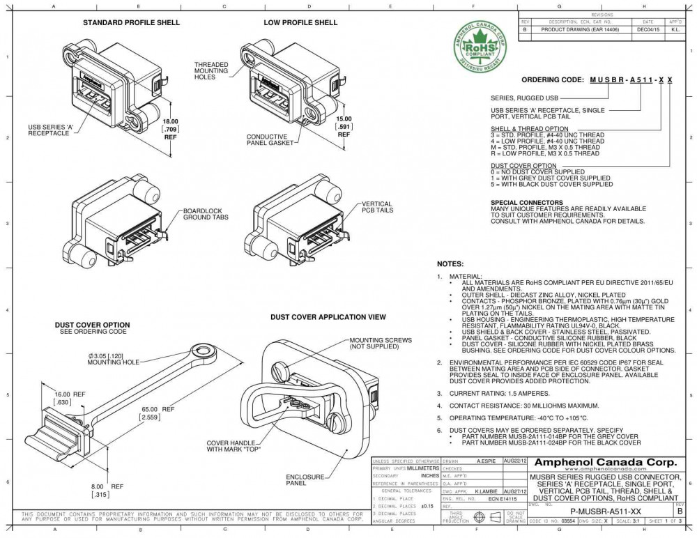 Amphenol MUSBR-A511 product drawing page 1