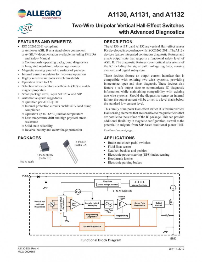 A1130 datasheet page 1