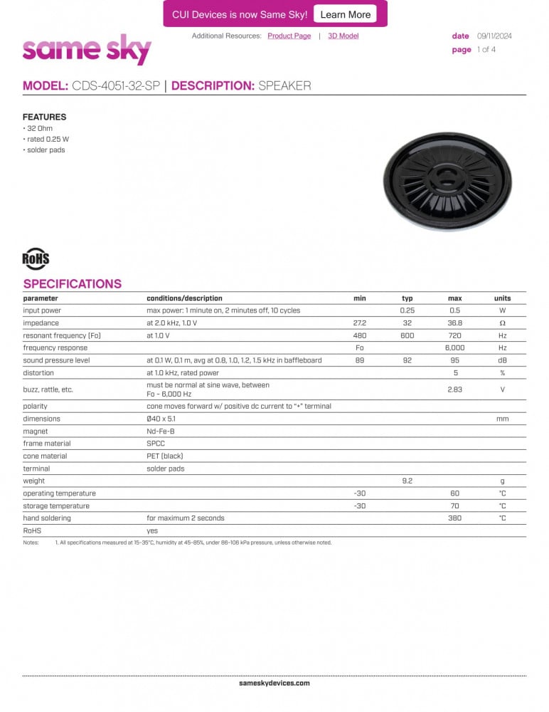 CDS-4051-32-SP datasheet page 1