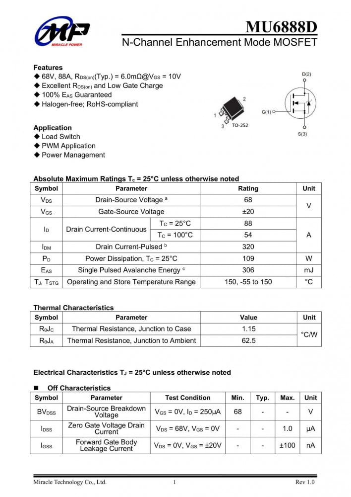 MU6888D datasheet page 1
