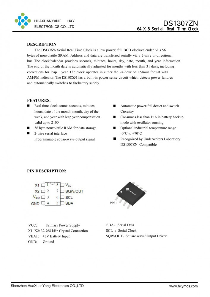 DS1307ZN-HXY datasheet page 1
