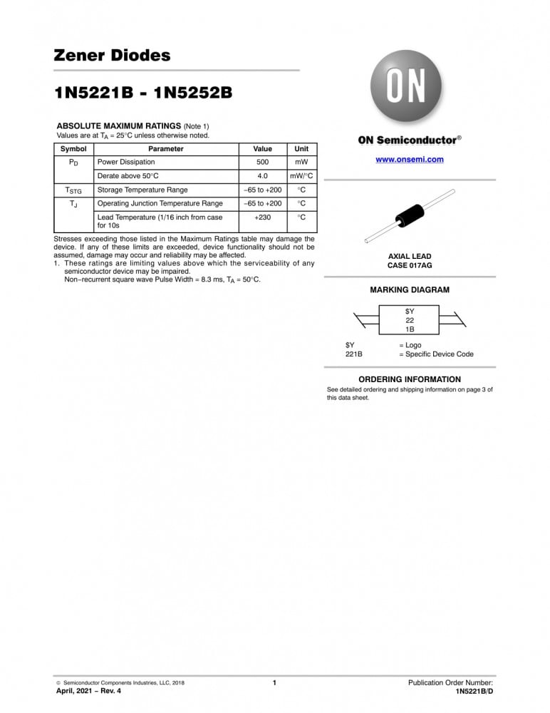 1N5231B datasheet page 1
