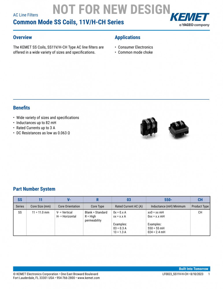 KEMET SS11V/H-CH datasheet page 1