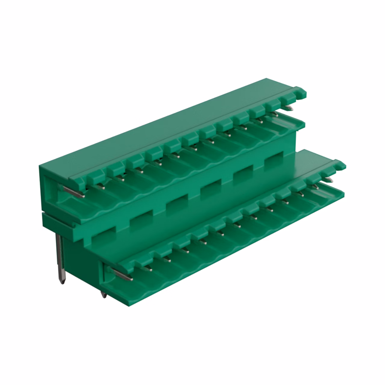 5.00mm Pitch Eurostyle Horizontal Dual Level PCB Header, Open Ends, Green Housing, 26 Circuits for sale