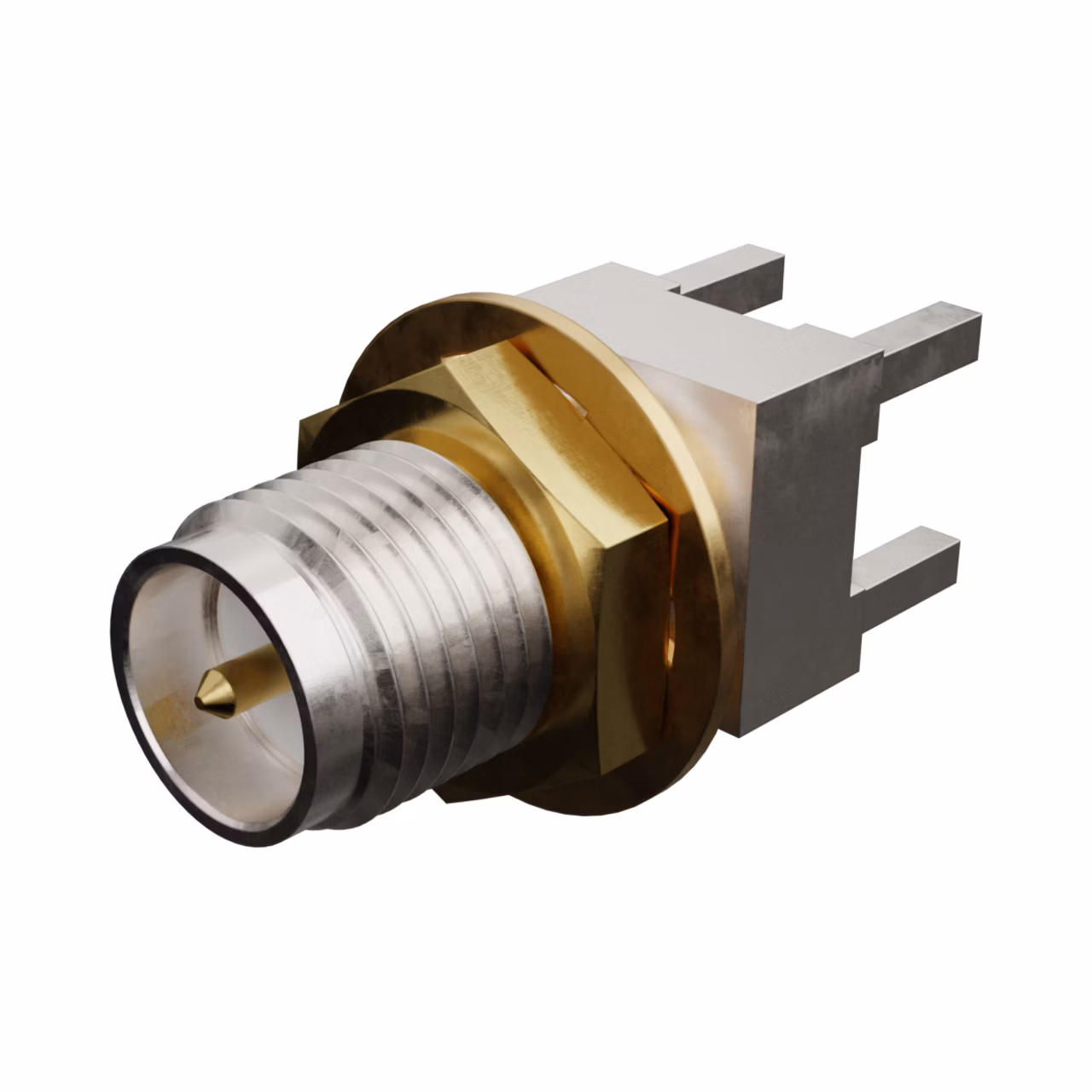 SMA Jack, Reverse Polarity, Straight, PCB Receptacle, Through Hole, Brass Body, Nickel (Ni) Plated, 3.94mm Leg Length, Jam Nut and Lockwasher Not Included, Tray, 50 Ohms for sale