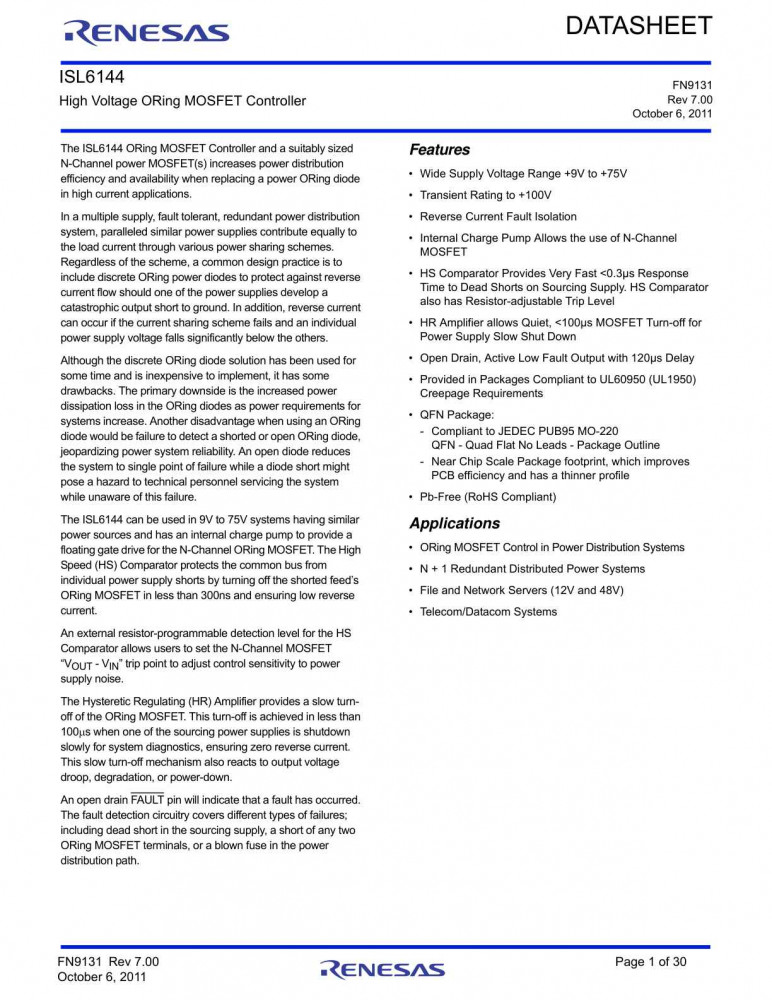 ISL6144 datasheet page 1