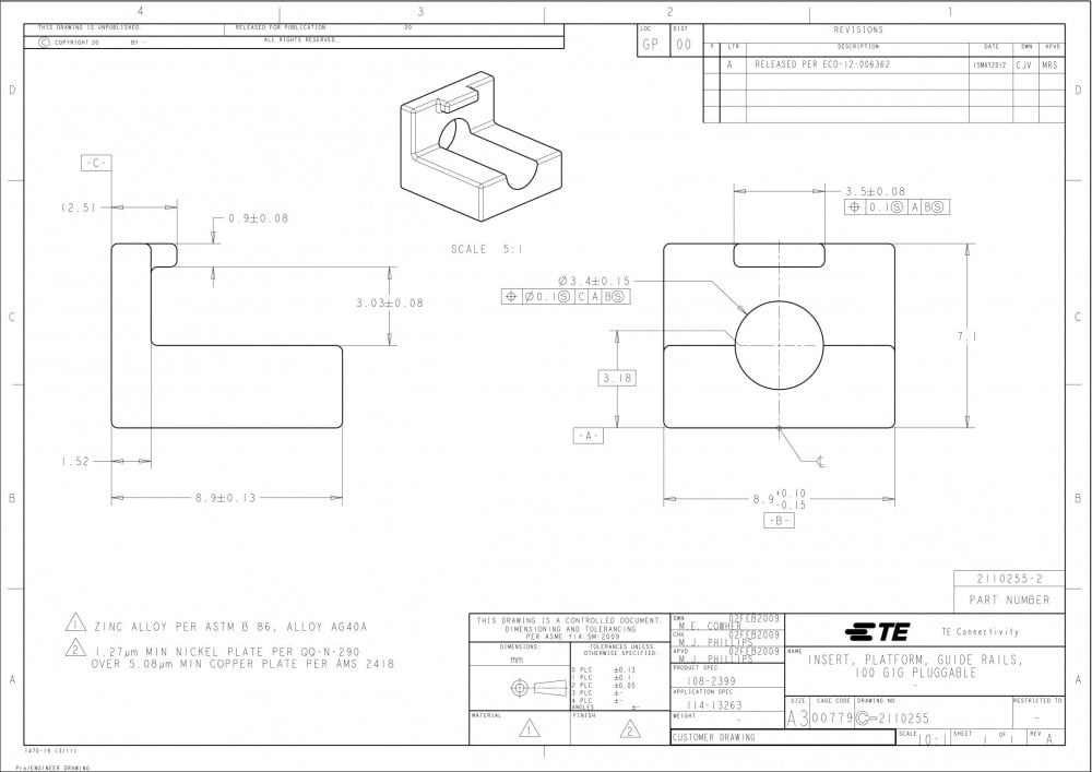 TE Connectivity 2110255-2 controlled drawing preview