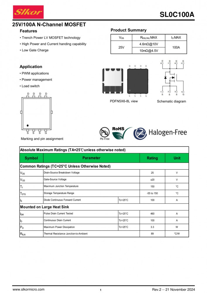 SL0C100A datasheet page 1