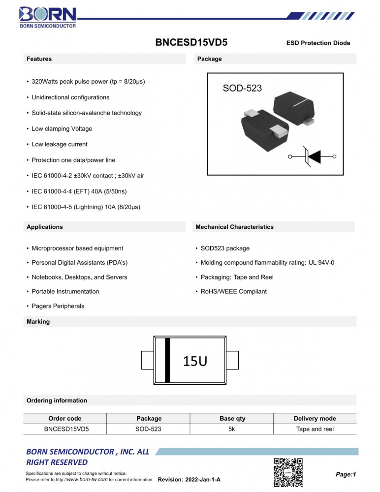 BNCESD15VD5 datasheet page 1