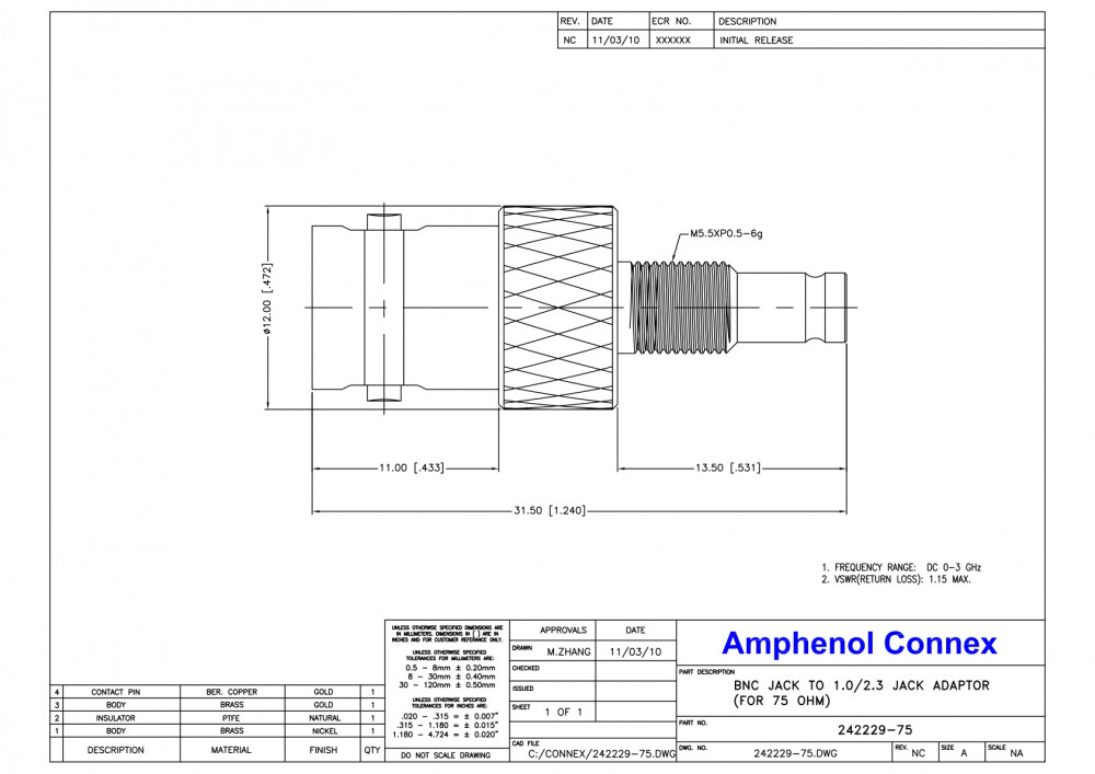 Amphenol 242229-75 technical drawing