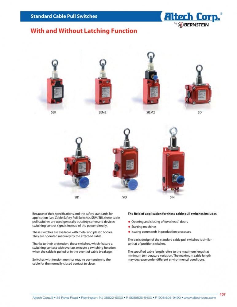 Altech cable pull switch documentation page 1