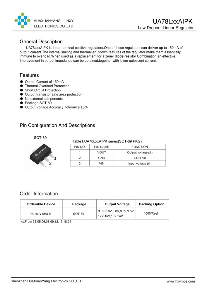 UA78L05AIPK-HXY datasheet page 1