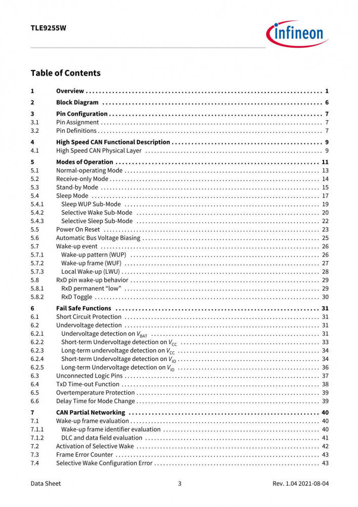 TLE9255W technical document page 3