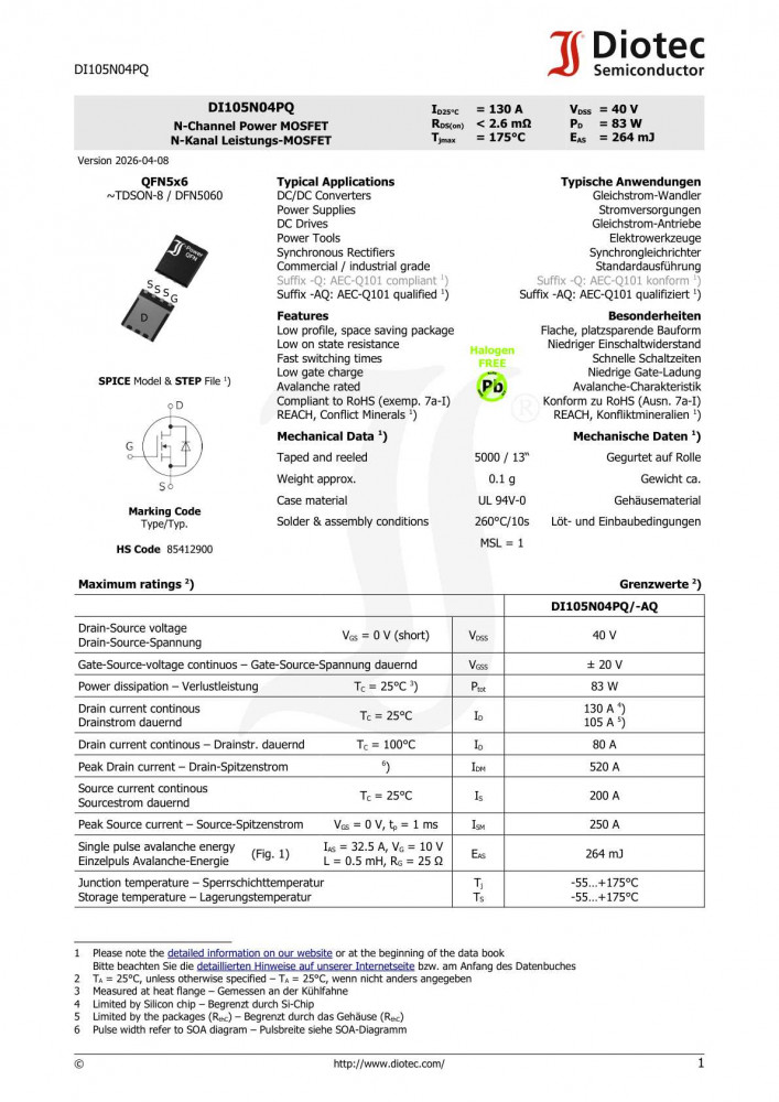 DI105N04PQ-AQ datasheet preview, page 1