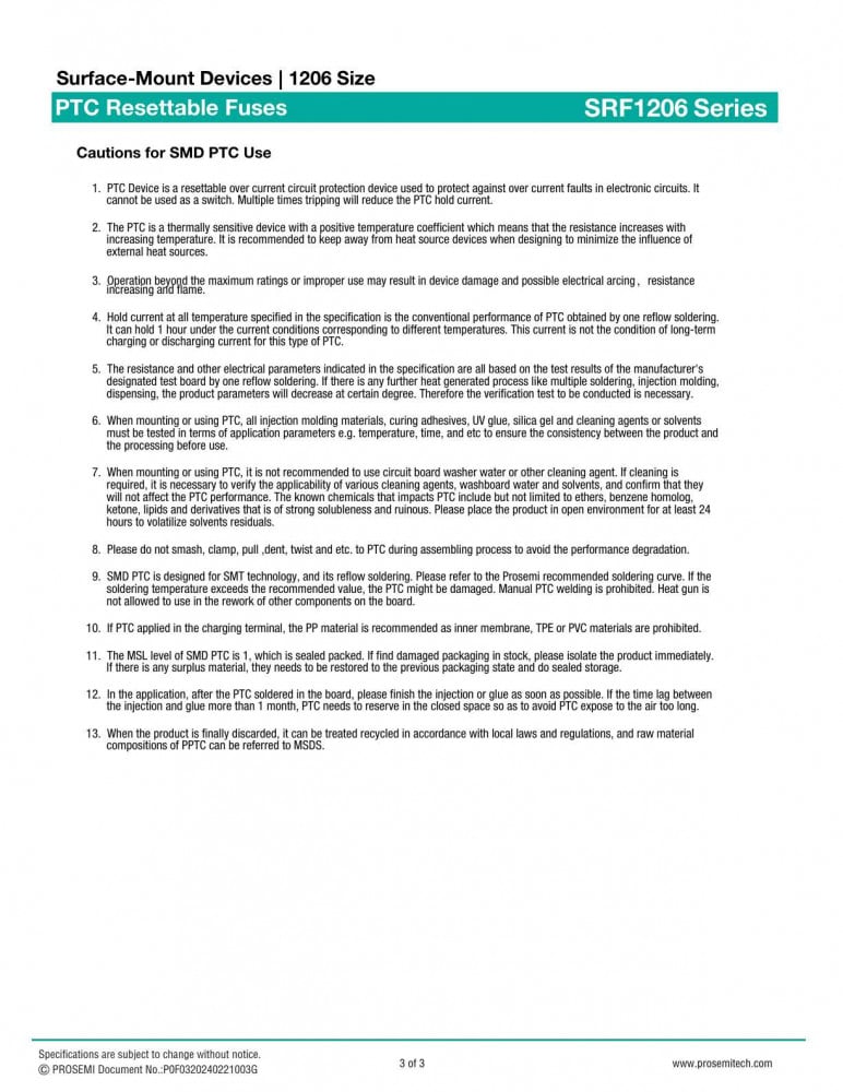 SRF1206 series technical document page 3