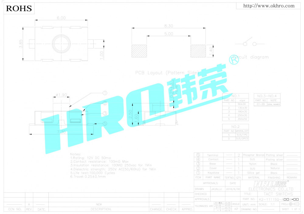 K2-1111SQ-A3SW-01 technical drawing