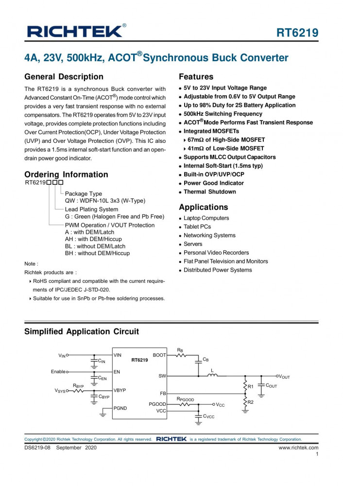 RT6219 datasheet page 1