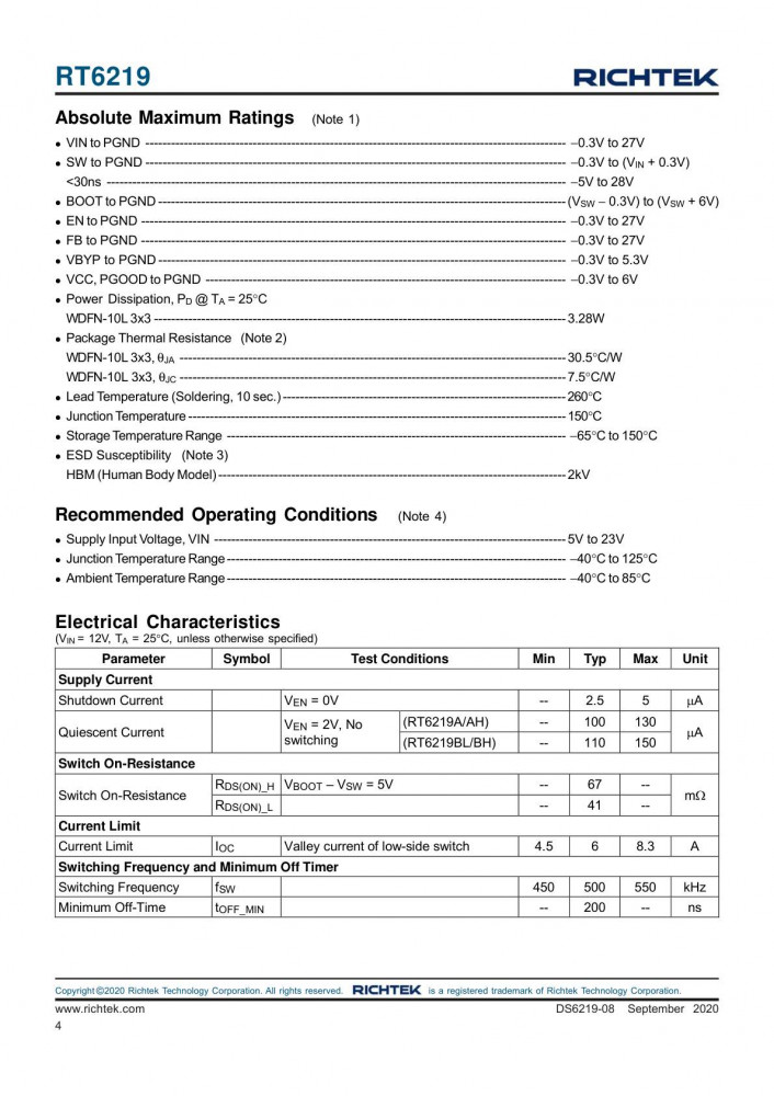RT6219 datasheet page 4