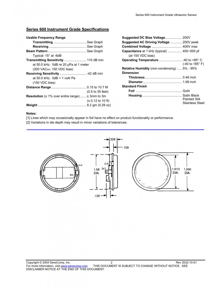 SensComp 604142 product specification page 2