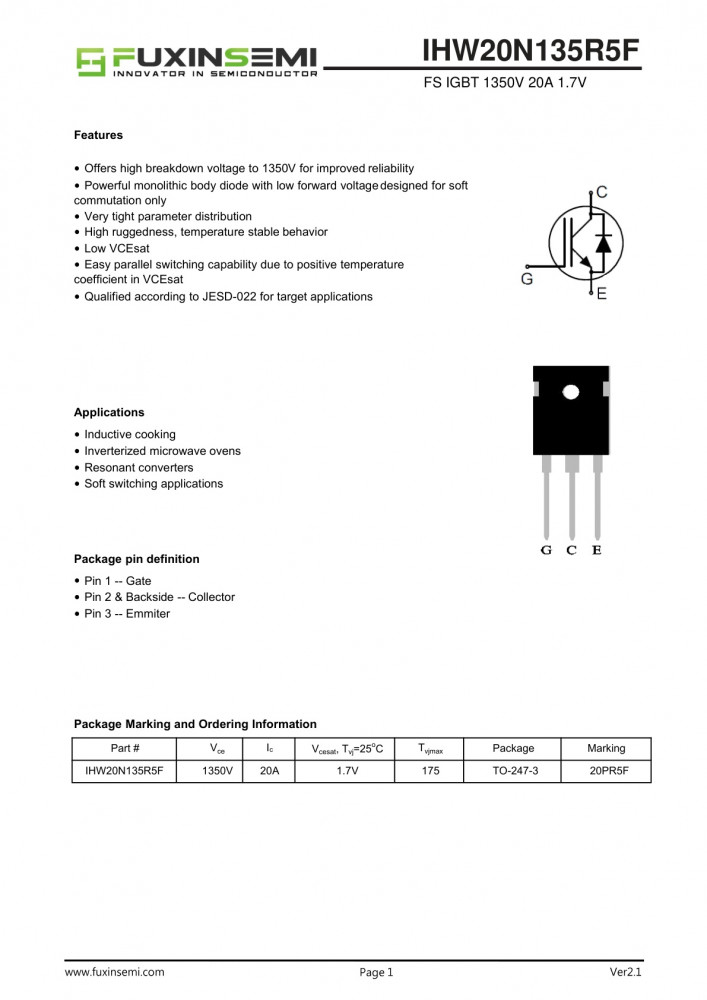 IHW20N135R5F datasheet page 1