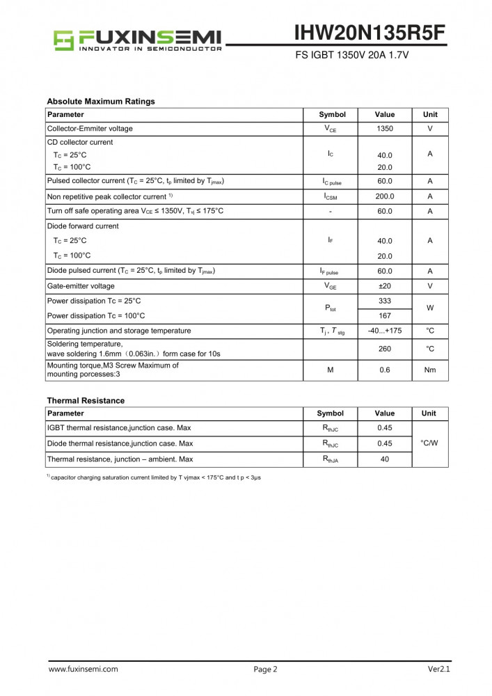 IHW20N135R5F datasheet page 2