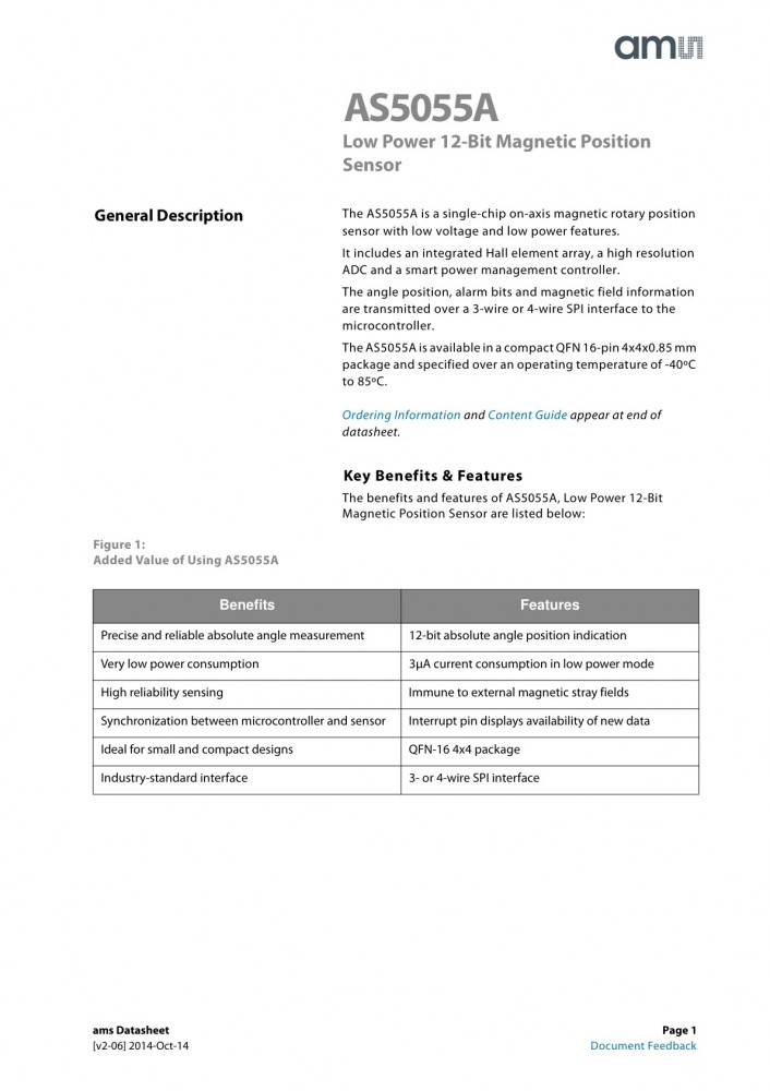 AS5055A-BQFM datasheet page 1