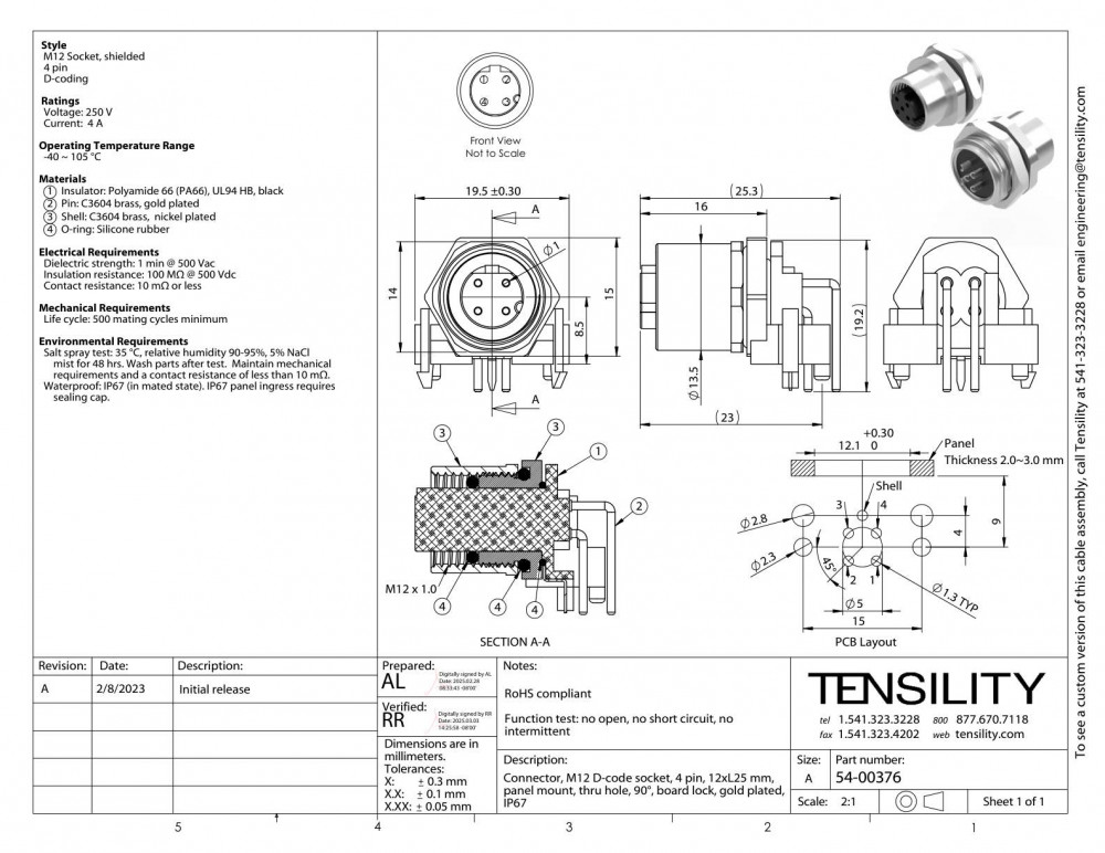 Tensility 54-00376 M12 D-code connector drawing